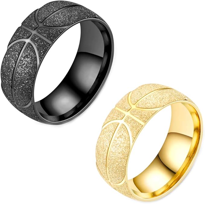 Basketball Rings for Men Stainless Steel Matte Black Gold Sports Punk ...