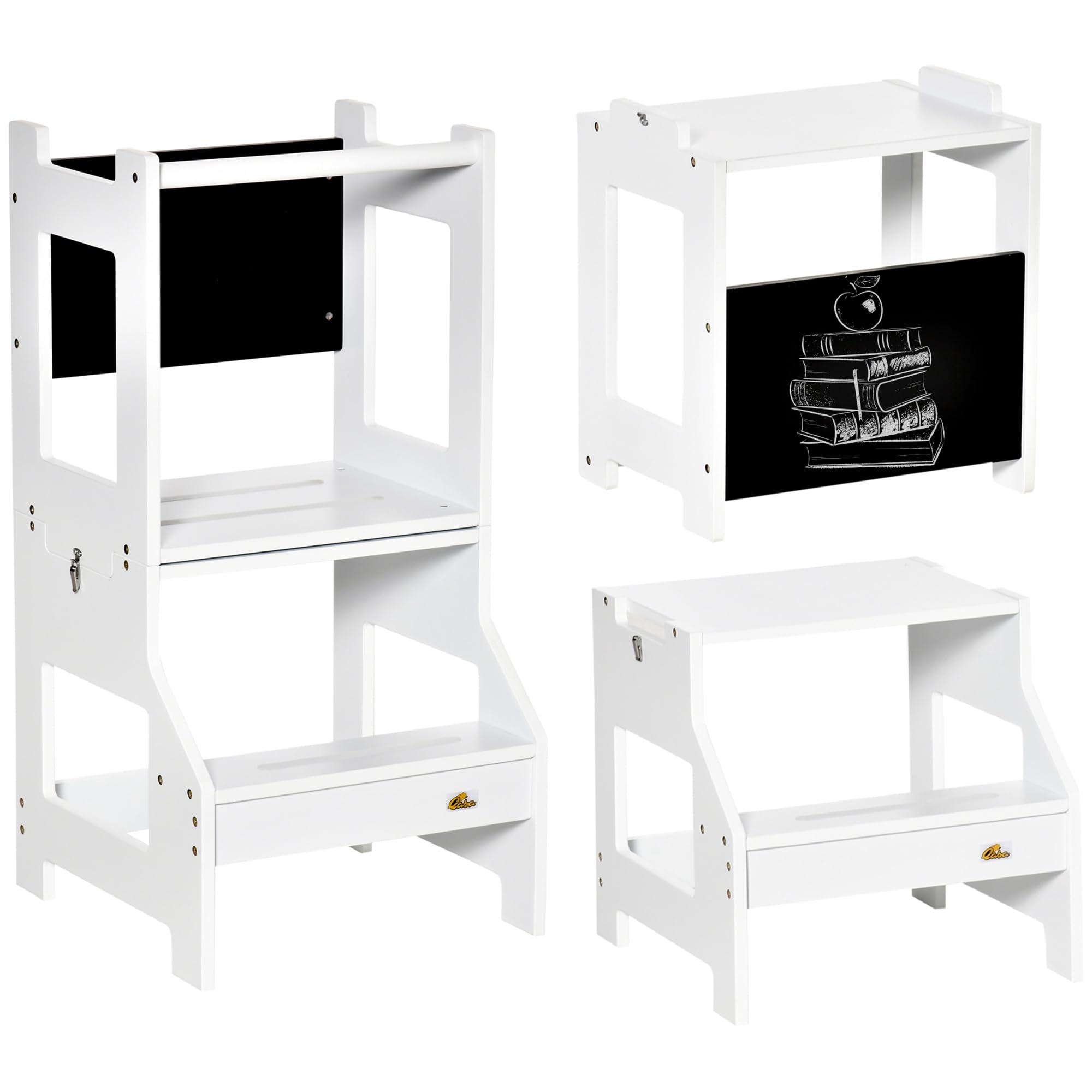 Qaba Kids Kitchen Step Stool, 2 in 1 Kitchen Table Set Toddler Standing ...