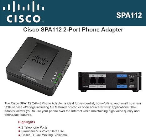 Cisco SPA122 VoIP Gateway 2 x FXS 1 x 10/100Base-TX Network LAN 1 x 10 ...