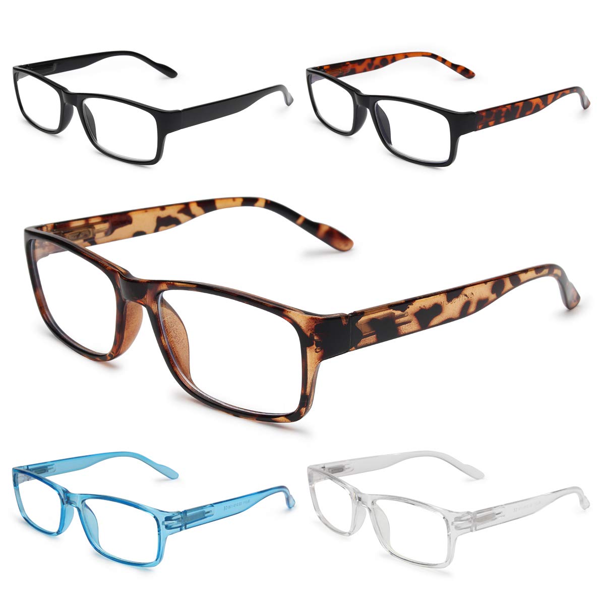 Gaoye 5-Pack Reading Glasses Blue Light Blocking,Spring Hinge Readers ...
