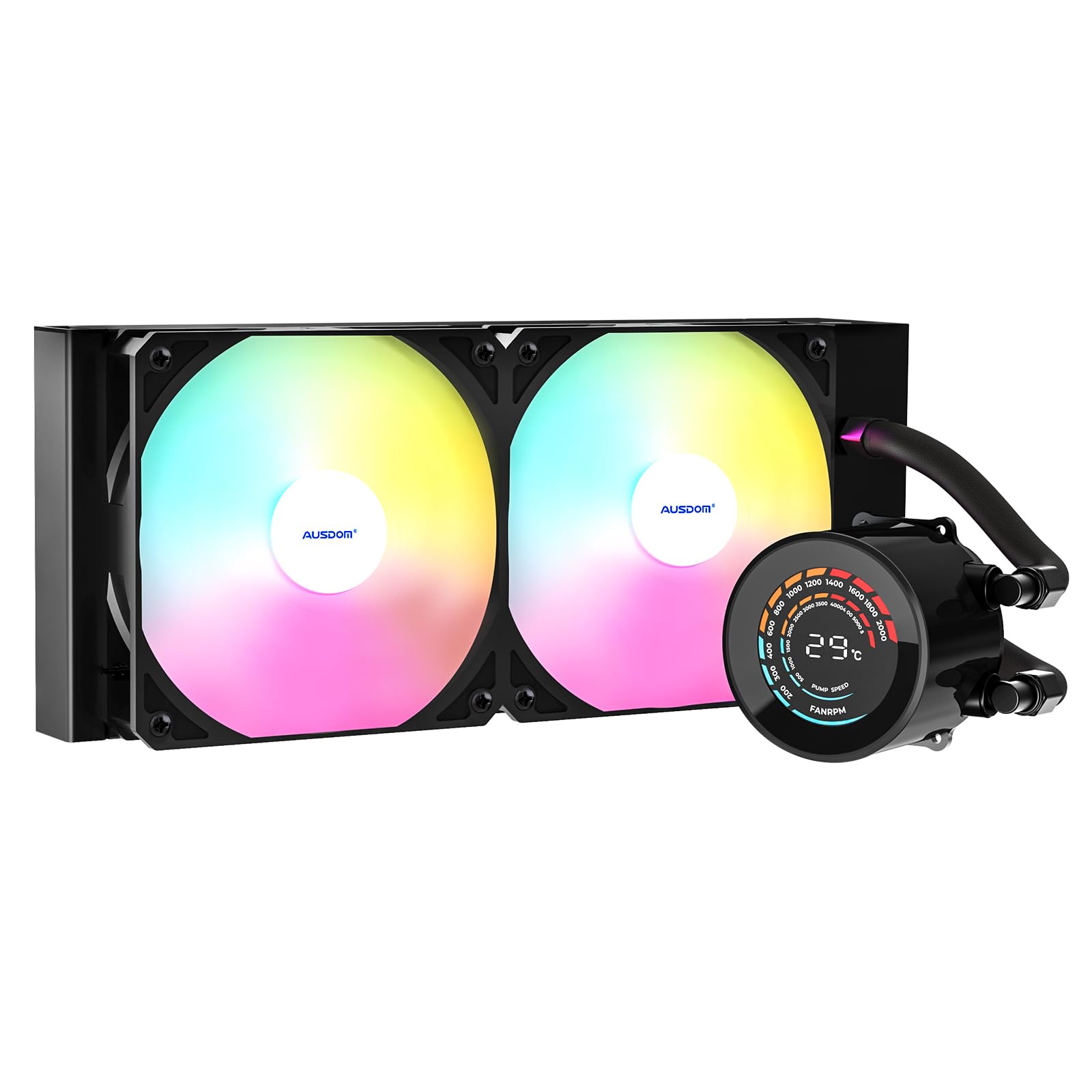 AUSDOM CPU AIO Liquid Cooler 240mm RGB, 2×120mm PWM Fans Water Cooling ...