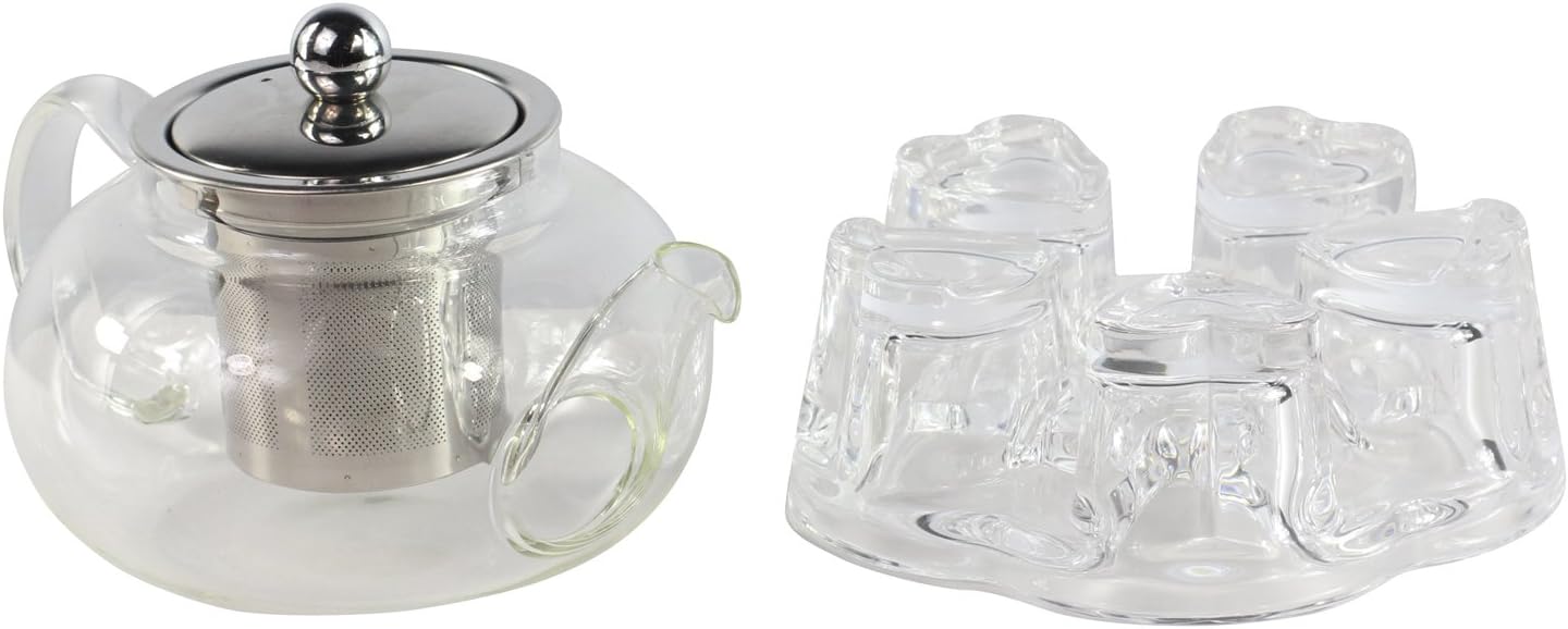 Clear Glass Teapot Stainless Steel Infuser Set with Tealight Warmer ...