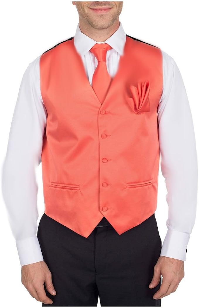 Coral Formal Vest with Necktie and Pocket Square Set at Amazon Men’s ...