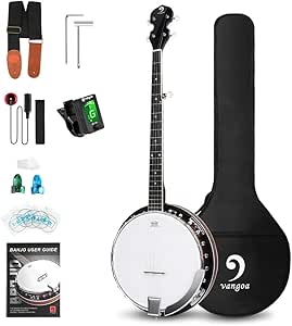 Amazon.com: Vangoa LEFT-HANDED 5-String Banjo, Mahogany Open-back Banjo ...