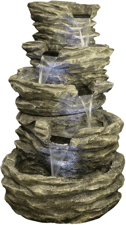 100cm 4 Tier Rock Cascade Water Feature with LED Lights: Amazon.co.uk ...