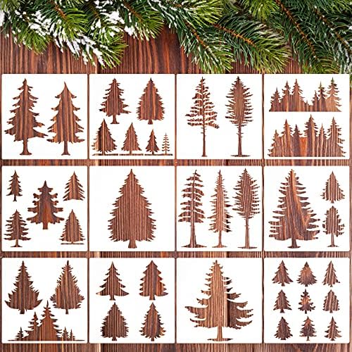 12 Pieces Pine Trees Stencils Winter Holiday Evergreen Tree Templates ...