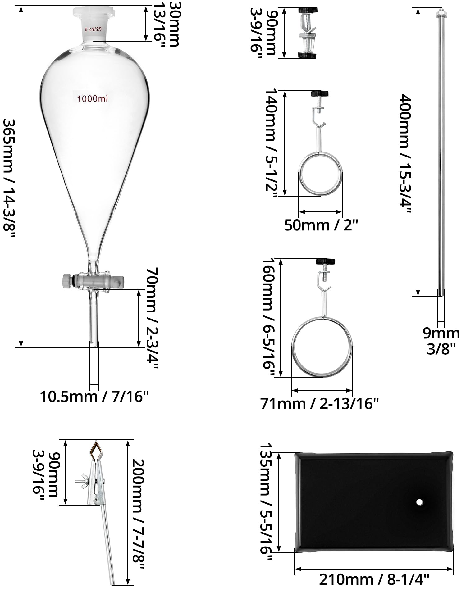 Mua QWORK 1000ml Heavy Wall Conical Separating Funnel with 24/29 ...