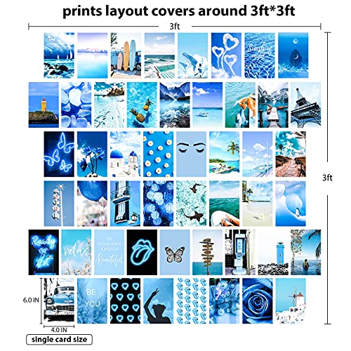 Blue Wall Collage Kit Aesthetic Pictures 50 Set 4x6 Inch Art Photos ...