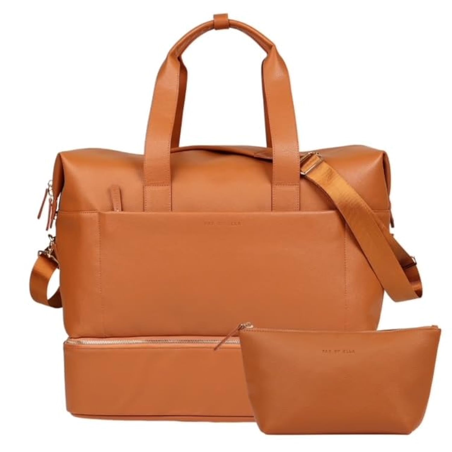 Far By Ella Leather Weekender Bag with Shoe Compartment & Vanity Bag ...