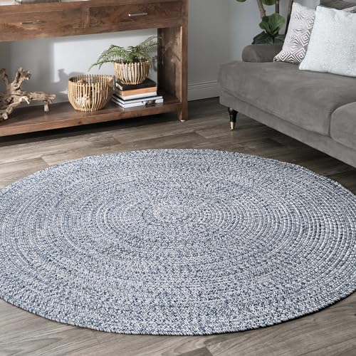nuLOOM Wynn Braided Indoor/Outdoor Area Rug, 5' Round, Light Blue for ...