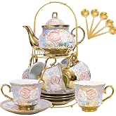 Amazon.com | CHANJOON Gold Plated Red Rose Ceramic Tea Set, Vintage Tea ...