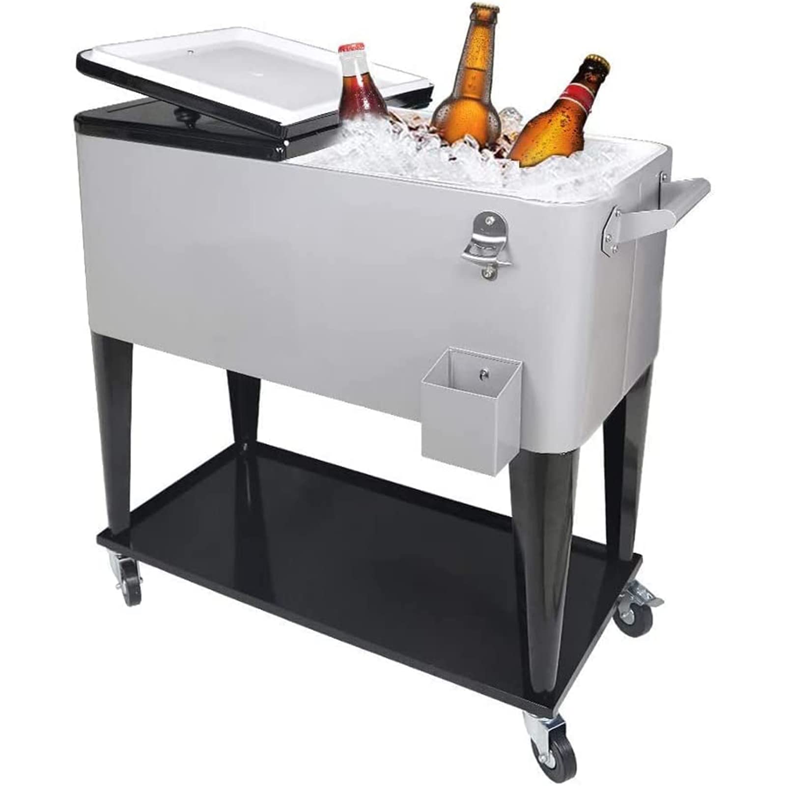 Nattork 80 Quart Rolling Cooler Cart,Portable Wicker Cooler Trolley for ...