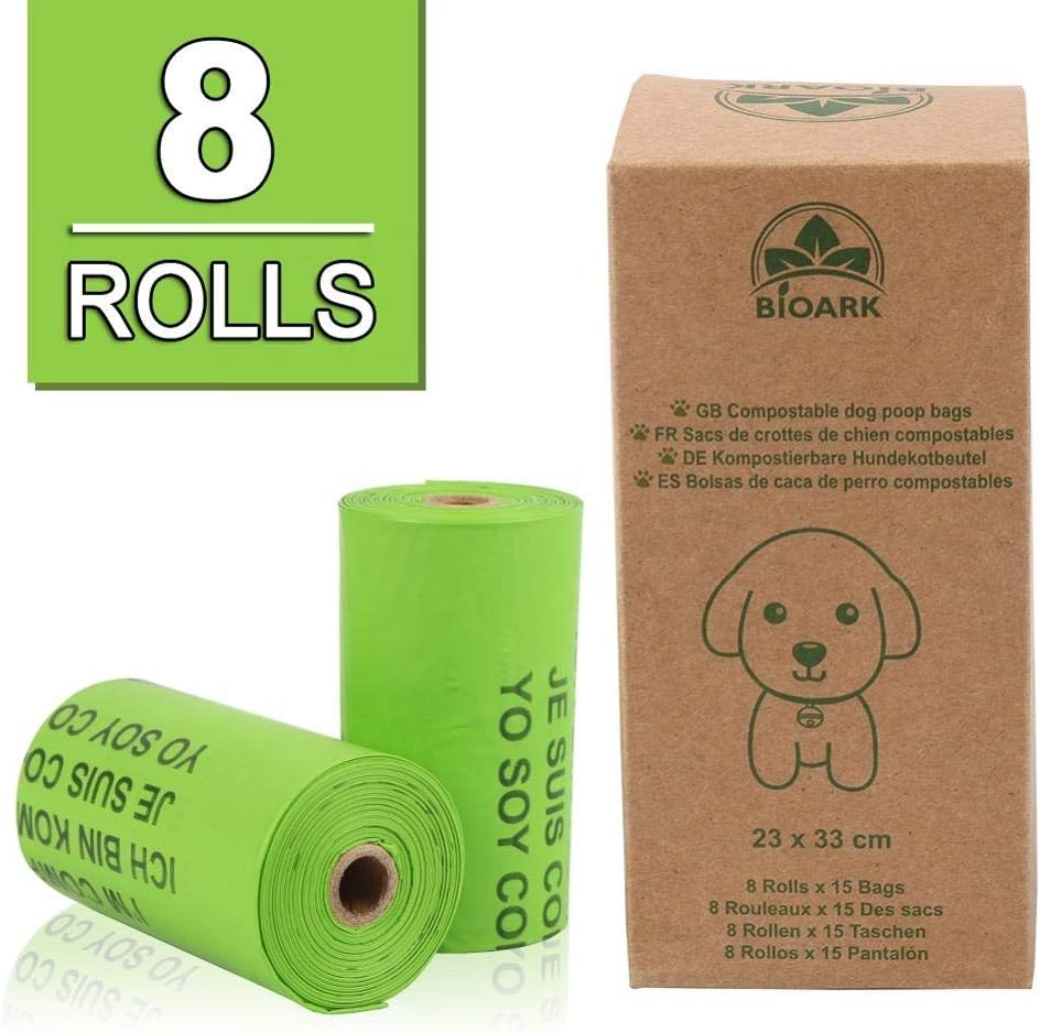 BIOARK 100% Compostable Doggy Poo Bags, Pet Waste Bags, 120 Count, 8 ...