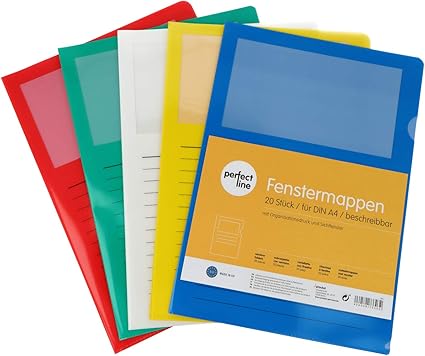 perfect line 20 Fenster-Mappen DIN-A4 bunt, Akten-Hüllen seitlich ...