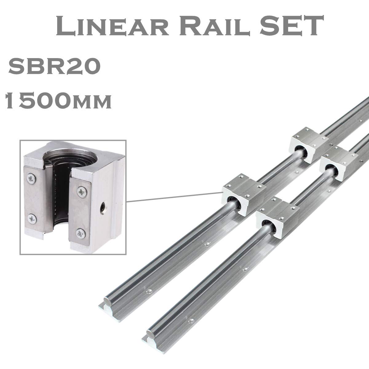 Linear Motion Products CNCCANEN Linear Rail SBR20-1500mm 2Pcs Linear Rail Guide Shaft and 4X ...