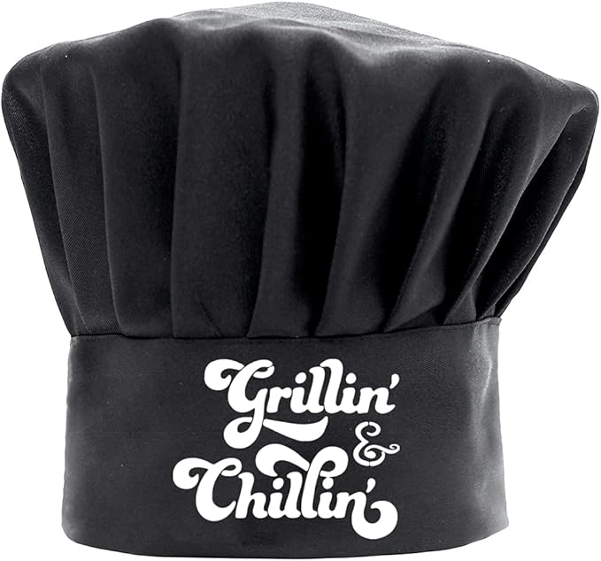 Grill Chef Hats for Men Funny Black, BBQ Grill' & Chill' Cooking Hat ...