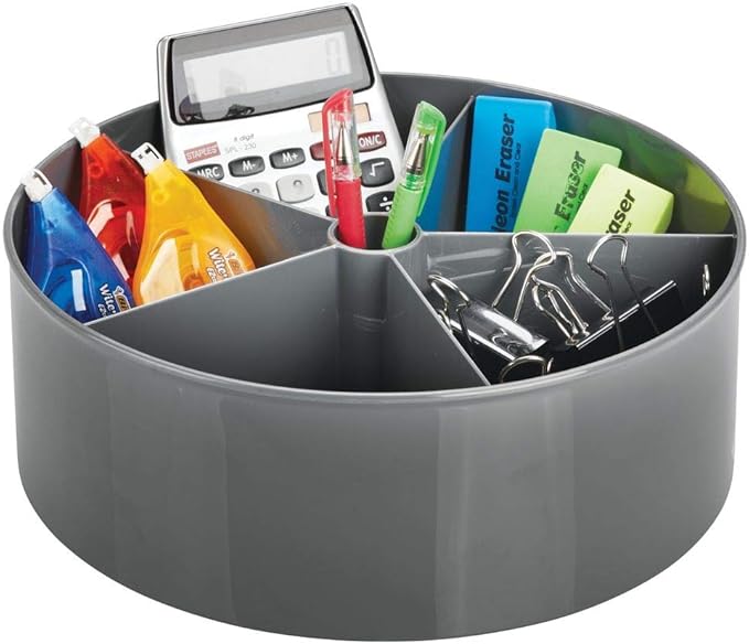 mDesign Deep Plastic Lazy Susan Turntable Storage Container - Divided ...