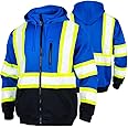 FONIRRA Hi Vis Safety Fleece Zip Hoodie for Men Reflective Sweatshirts ANSI Class 3 Jackets ...