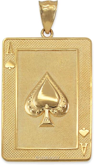 Amazon.com: 10K Yellow Gold Ace of Spades Poker Card Hip Hop Pendant ...