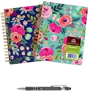 Greenroom Lined Hard Cover Spiral Floral Notebook,2 Pack,(Blue and ...