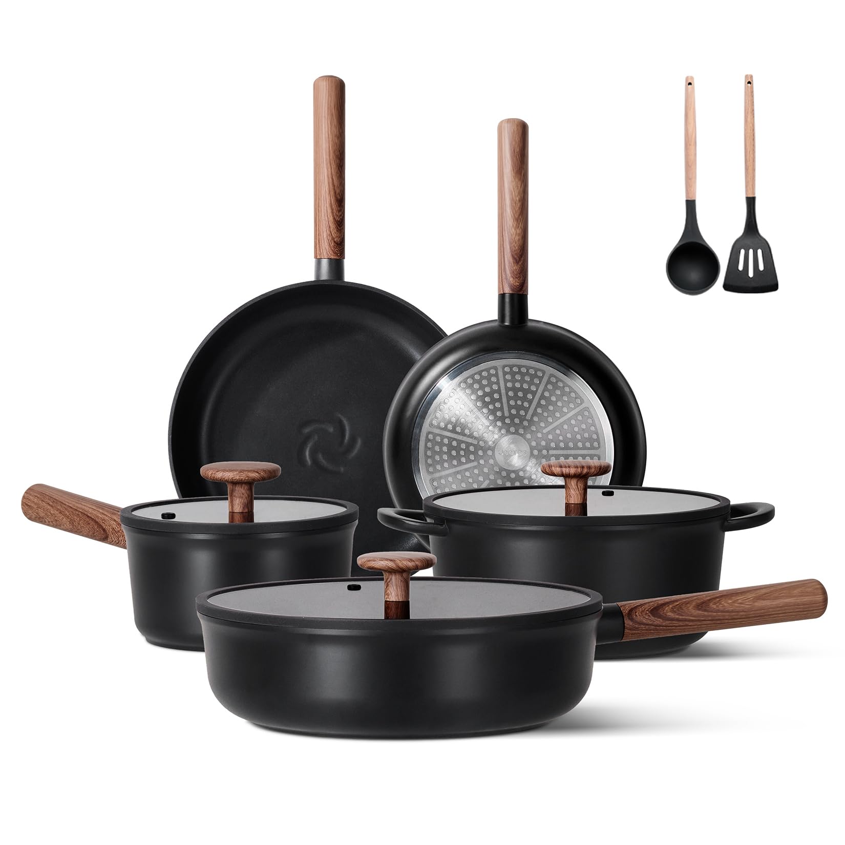 JEETEE Ceramic Cookware Set, 15 PCS Pots and Pans Set Non Stick with ...