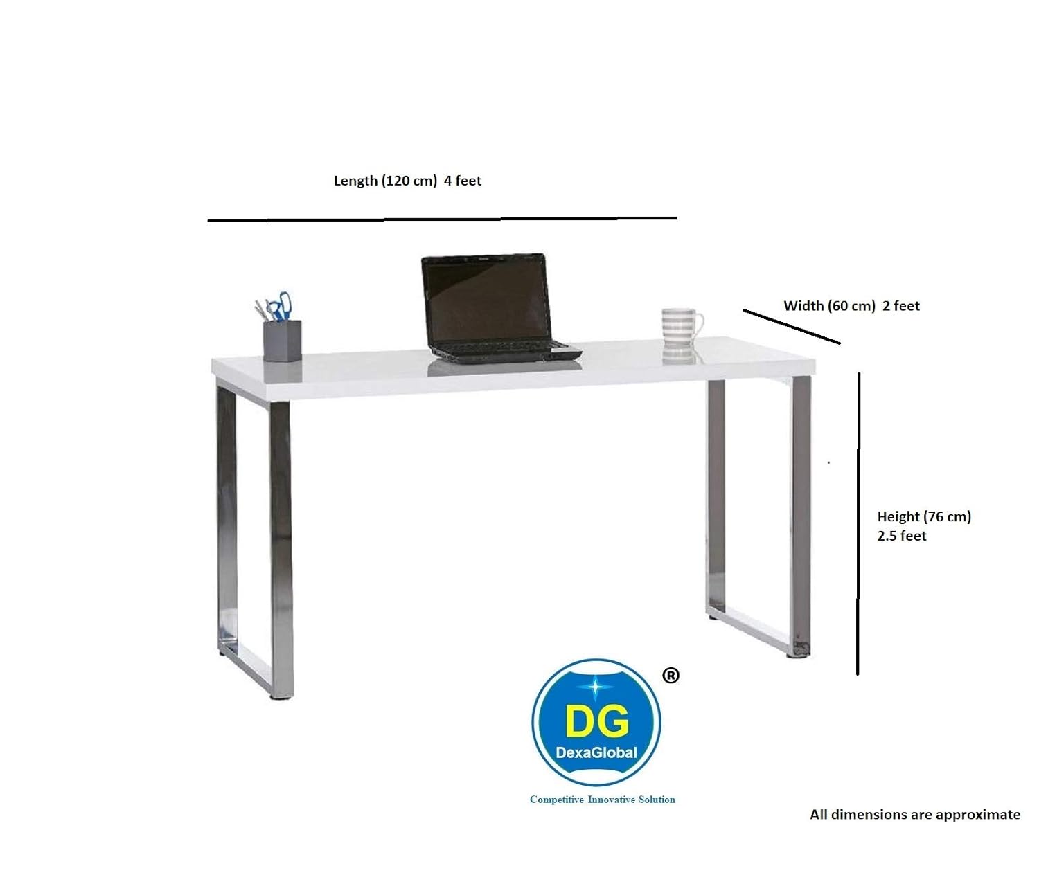 Beauty Study Desk Table With Gloss White Finish And Stainless Steel 