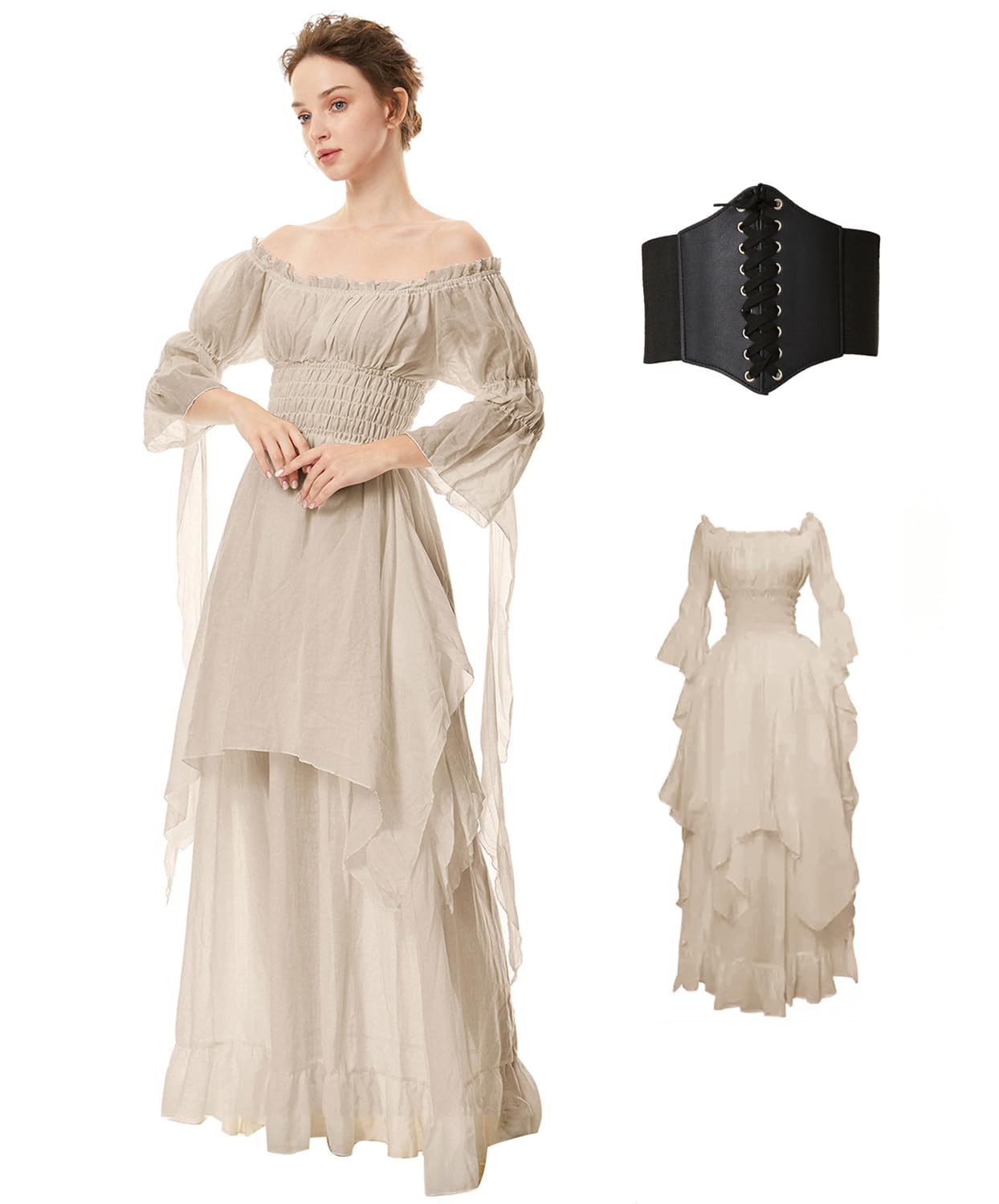 BITSEACOCO Women Medieval Victorian Off Shoulder Dress, Irish Chemise ...