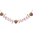 Amazon.com: Berry Sweet Banner, Glitter Strawberry Banner, Sweet One ...