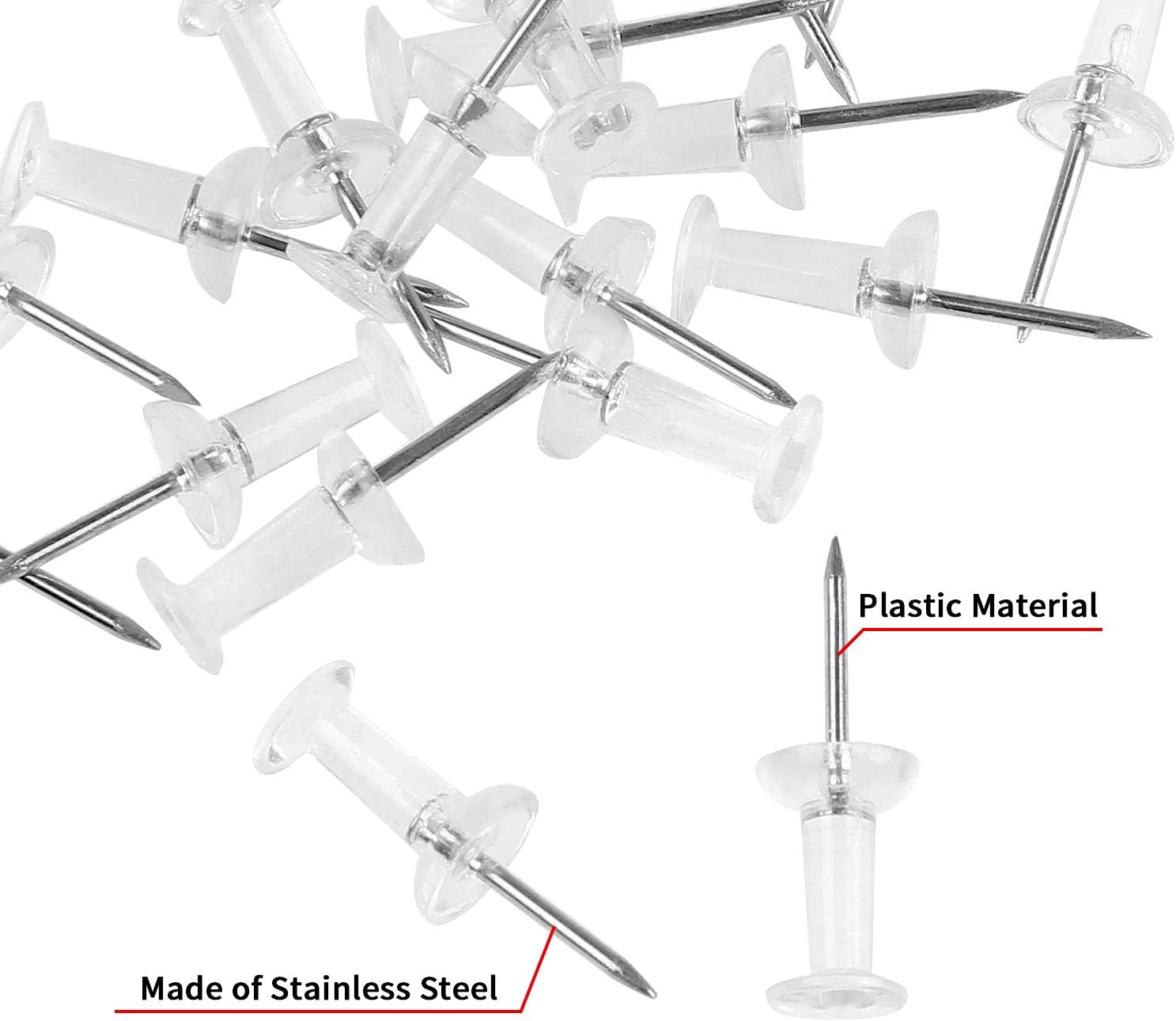 SULOLI Push Pins Clear Acrylic Head Silver Thumb Tacks I-Shaped Needle ...