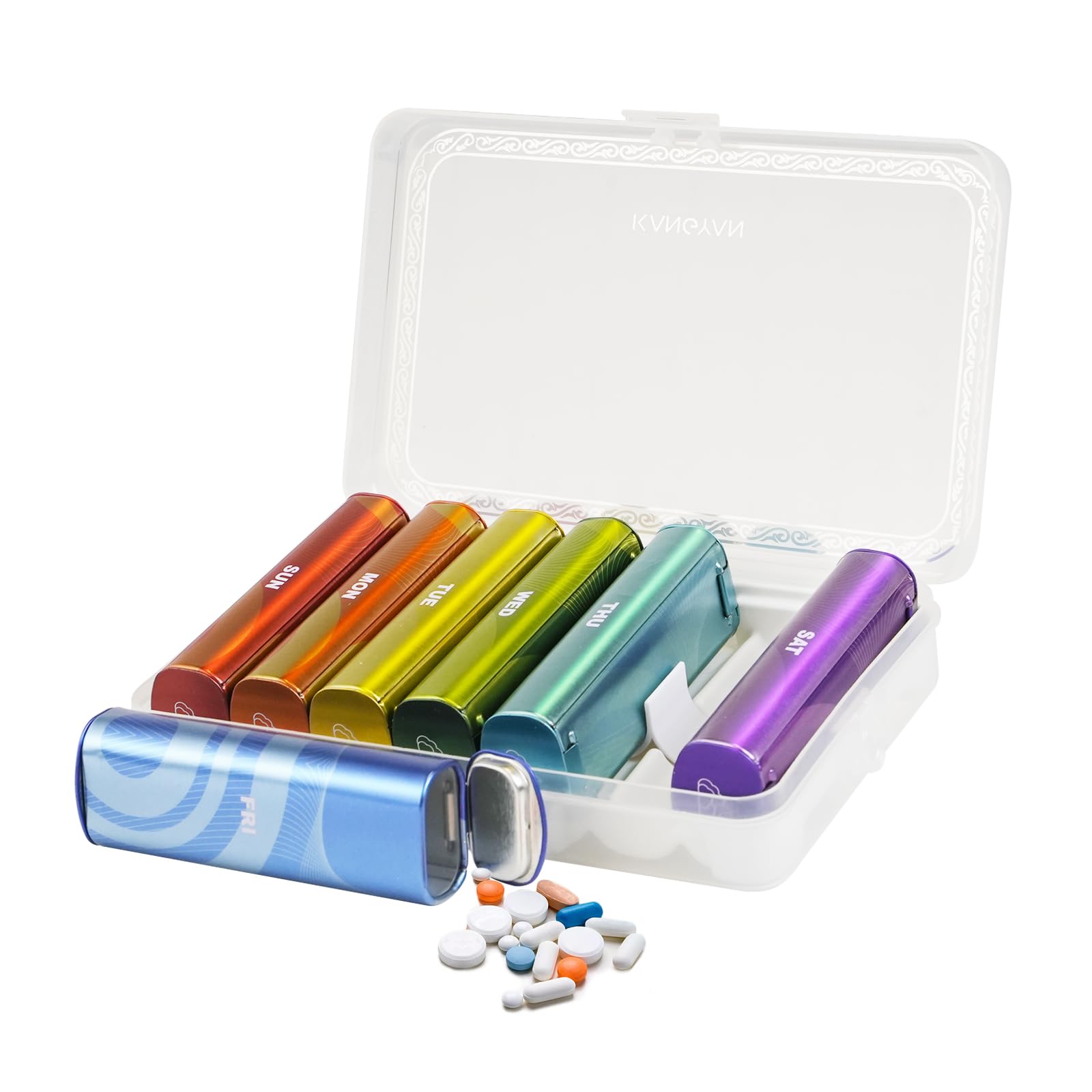 Metal Weekly Pill Organizer 2 Times a Day, Aluminium Alloy Portable ...