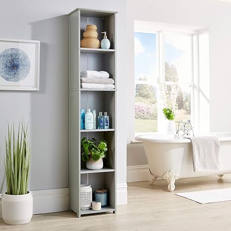 Home Source Bathroom Cabinet Free Standing Unit Narrow Towel Storage 5 ...