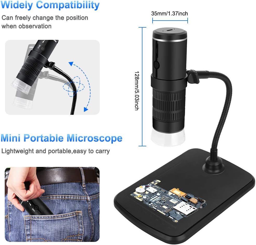 Digital Microscope, ROTEK WiFi USB Microscope Camera 1000x Zoom 1080P ...
