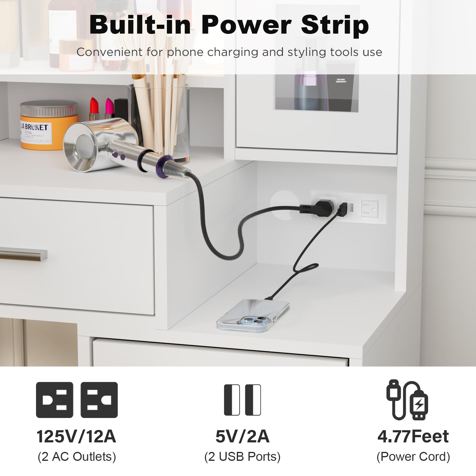 Mua Likein Makeup Vanity Desk with Lights, Vanity Table with Charging ...