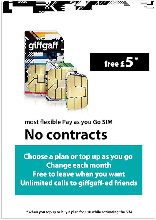 Giffgaff 02 4G Multi SIM - Preloaded with £5 FREE CREDIT On your first ...