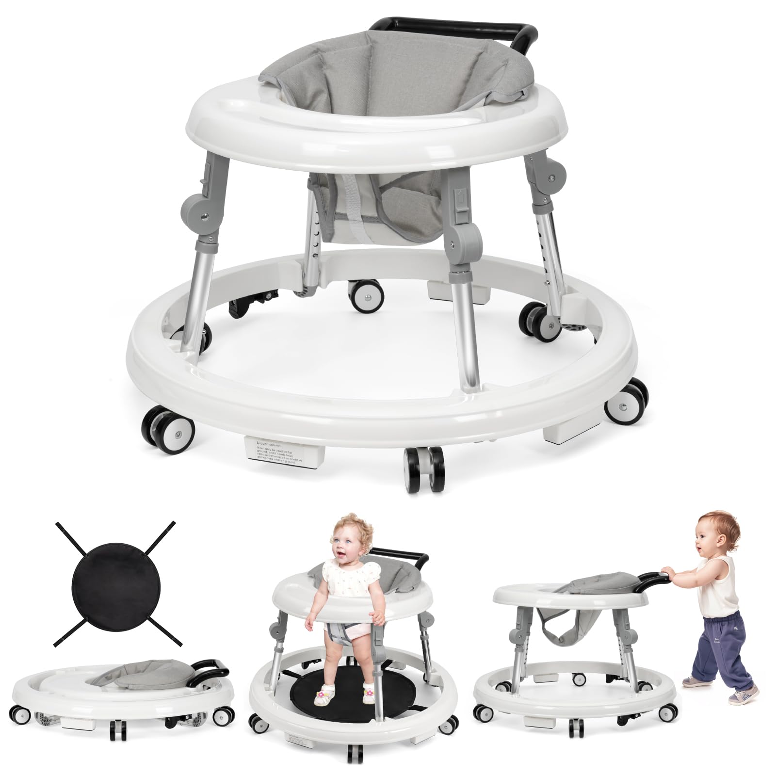 Wismind Baby Walker Foldable with 9 Adjustable Heights, Baby Walkers ...