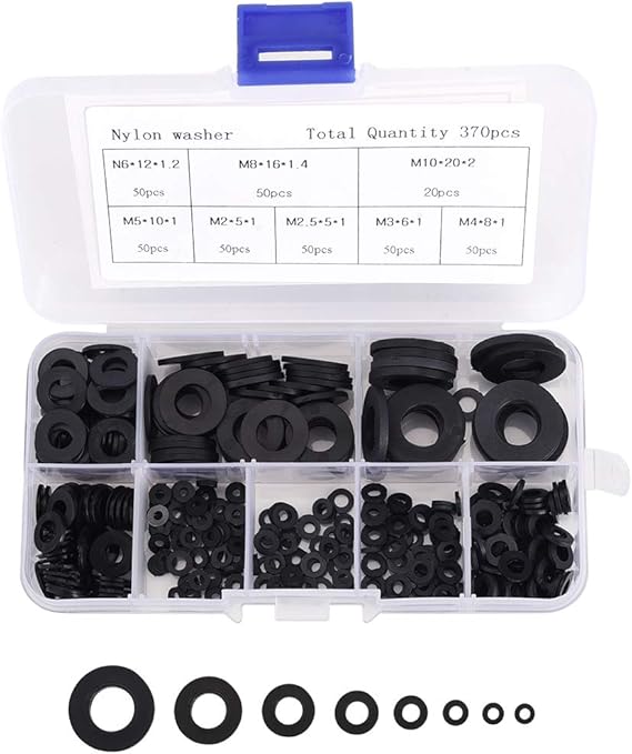 370 Pcs Nylon Washers Kits, Assorted Flat Washer M2 M2.5 M3 M4 M5 M6 M8 ...