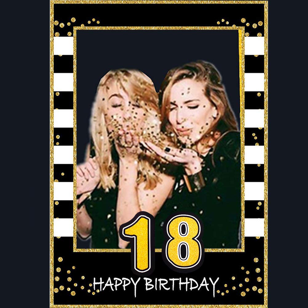 glittery-18th-birthday-selfie-photo-booth-frame-black-and-gold-birthday-party-photo-props