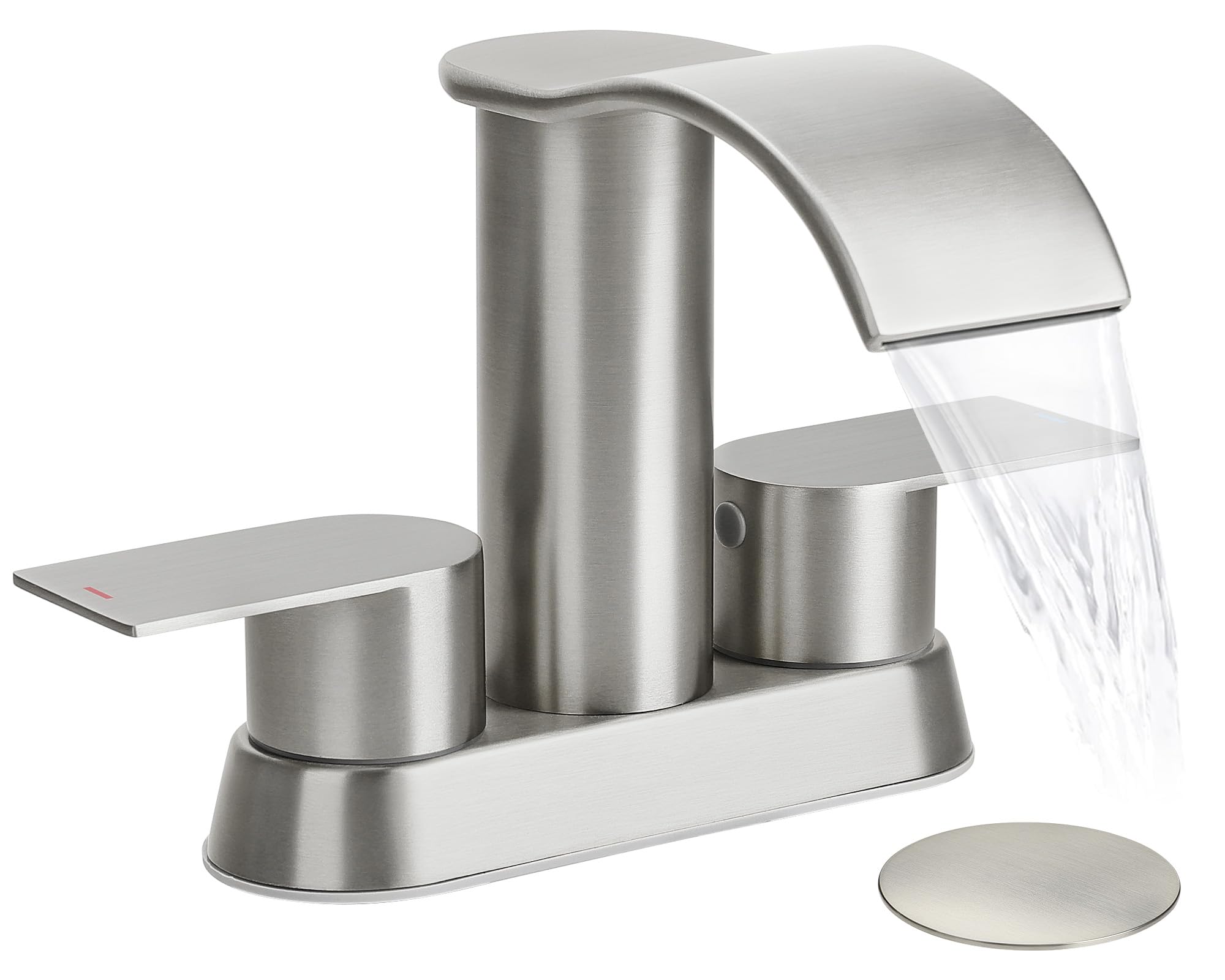 Waterfall Bathroom Sink Faucet 3 Hole, Bietor Brushed Nickel Bathroom ...