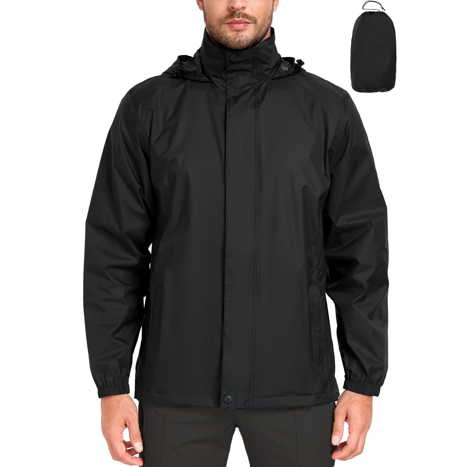 MANSDOUR Men's Packable Rain Jacket Lightweight Waterproof Rain Shell ...