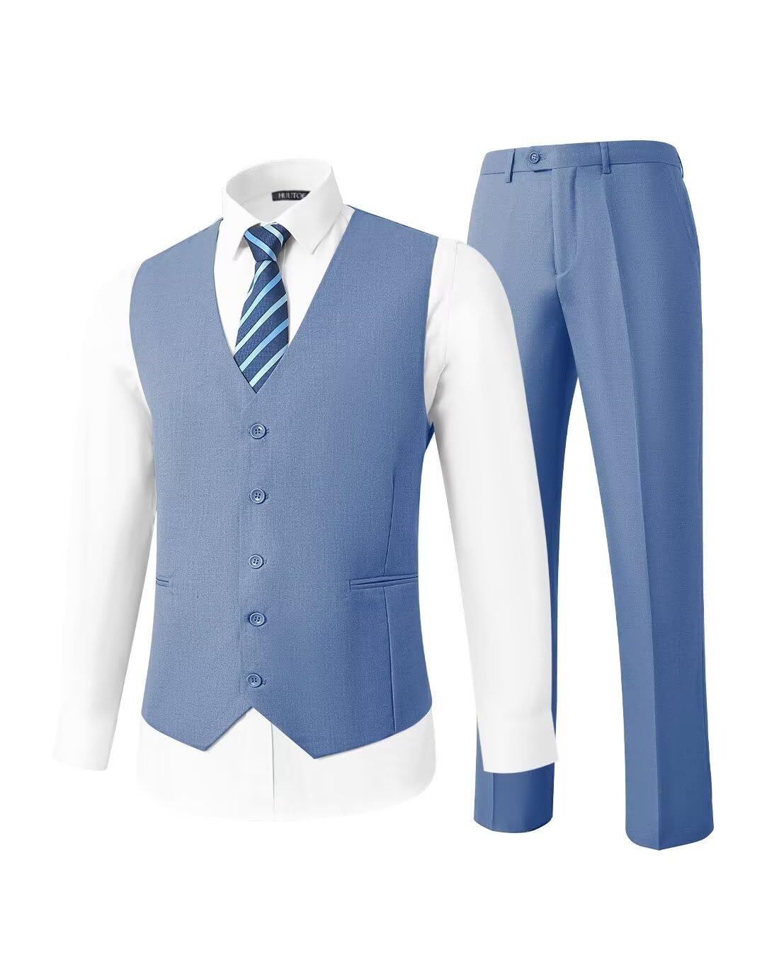 HUUTOE Blue Suit Vest and Pants for Men Slim Fit Casual Wedding Suit ...