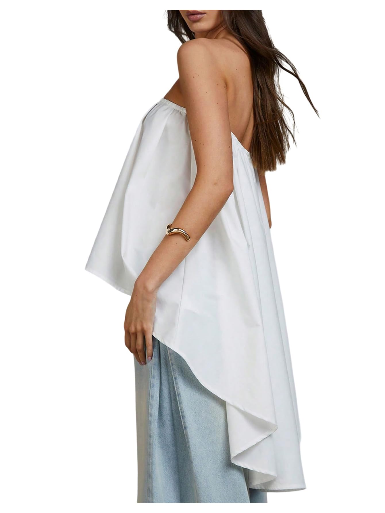 SOLY HUX Women's Strapless Blouse Sleeveless High Low Tunic Shirt Flowy ...