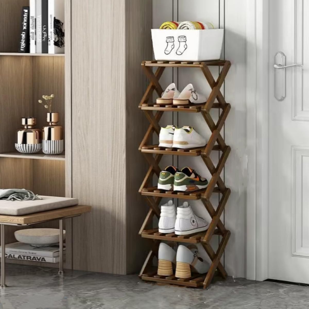XZXWZX Shoe Rack, Bamboo Foldable Shoes Organizer Free Standing Shelf ...