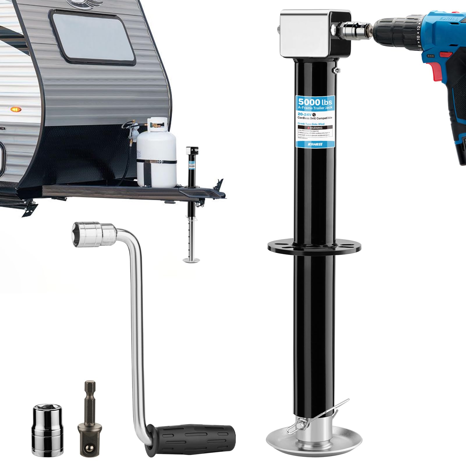 Kohree 5000 lbs A-Frame Trailer Jack Heavy Duty, 20-24V Cordless Drill ...