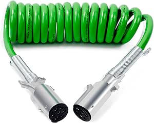 Amazon.com: KOOTANS 7 Way ABS Coiled Trailer Cord 15' Length Green ...