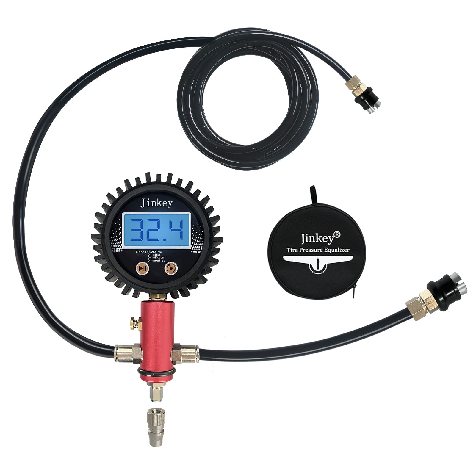 JINKEY Upgrade Dual Tire Pressure Equalizer with Quick Coupler Adaptor Professional 2 Way Tire ...