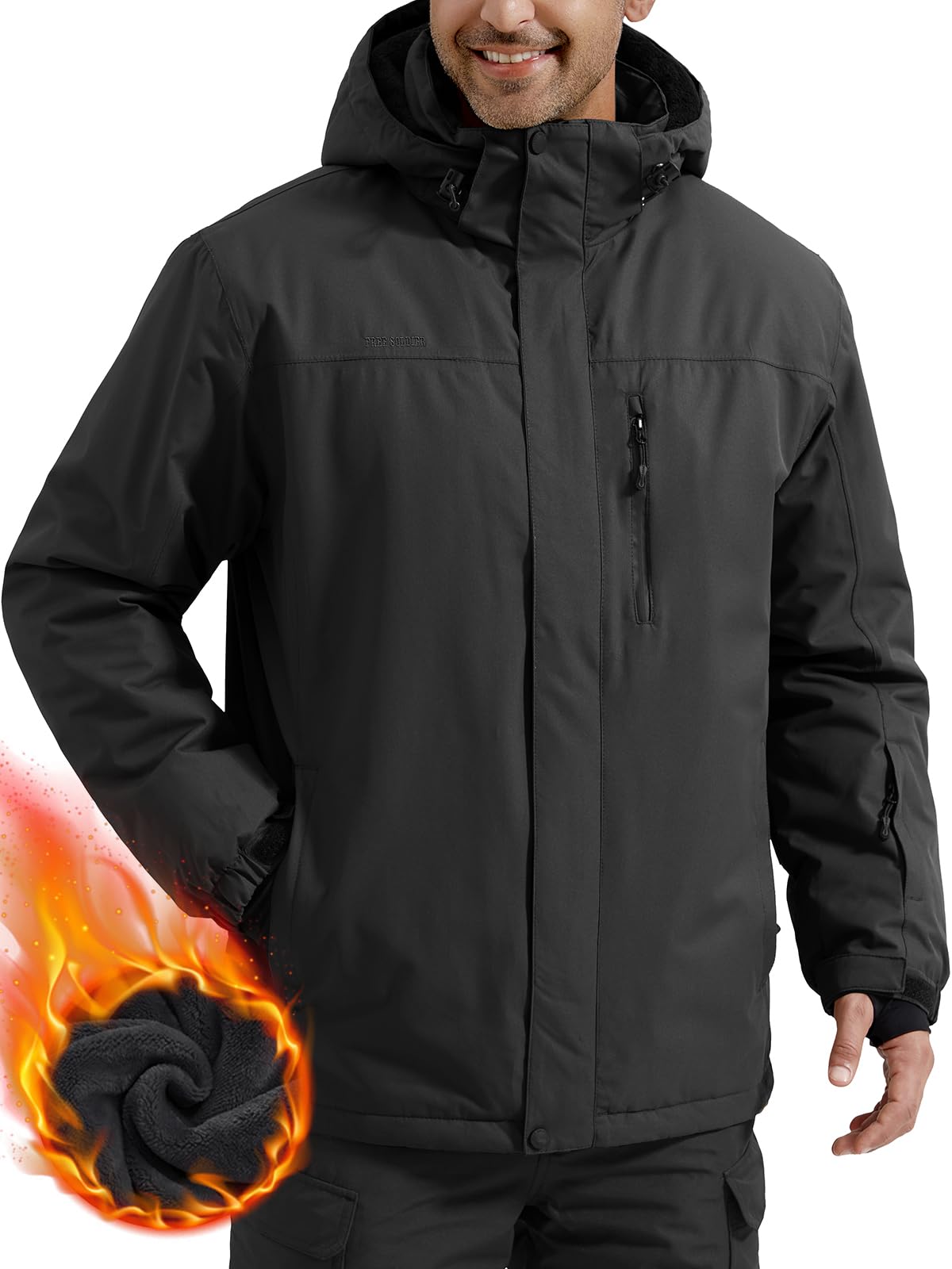 FREE SOLDIER Men's Waterproof Ski Snow Jacket Fleece Lined Warm Winter ...