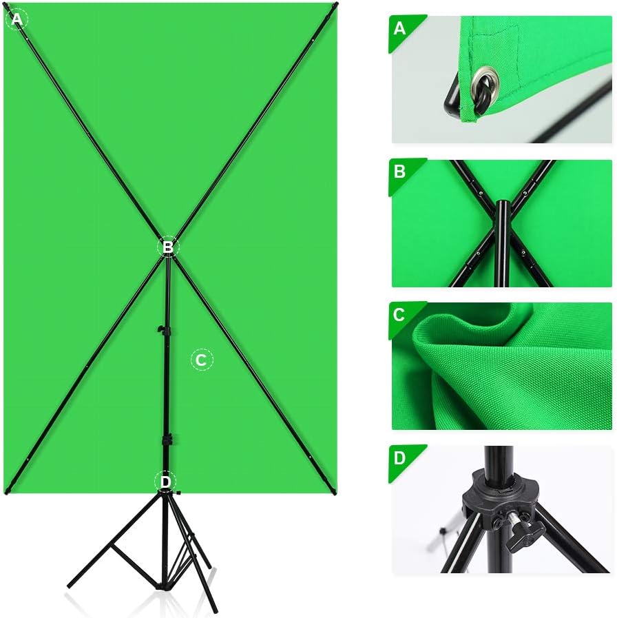 Green screen background with stand, 84″（4.5ft X6.8ft）Photo Video Studio ...