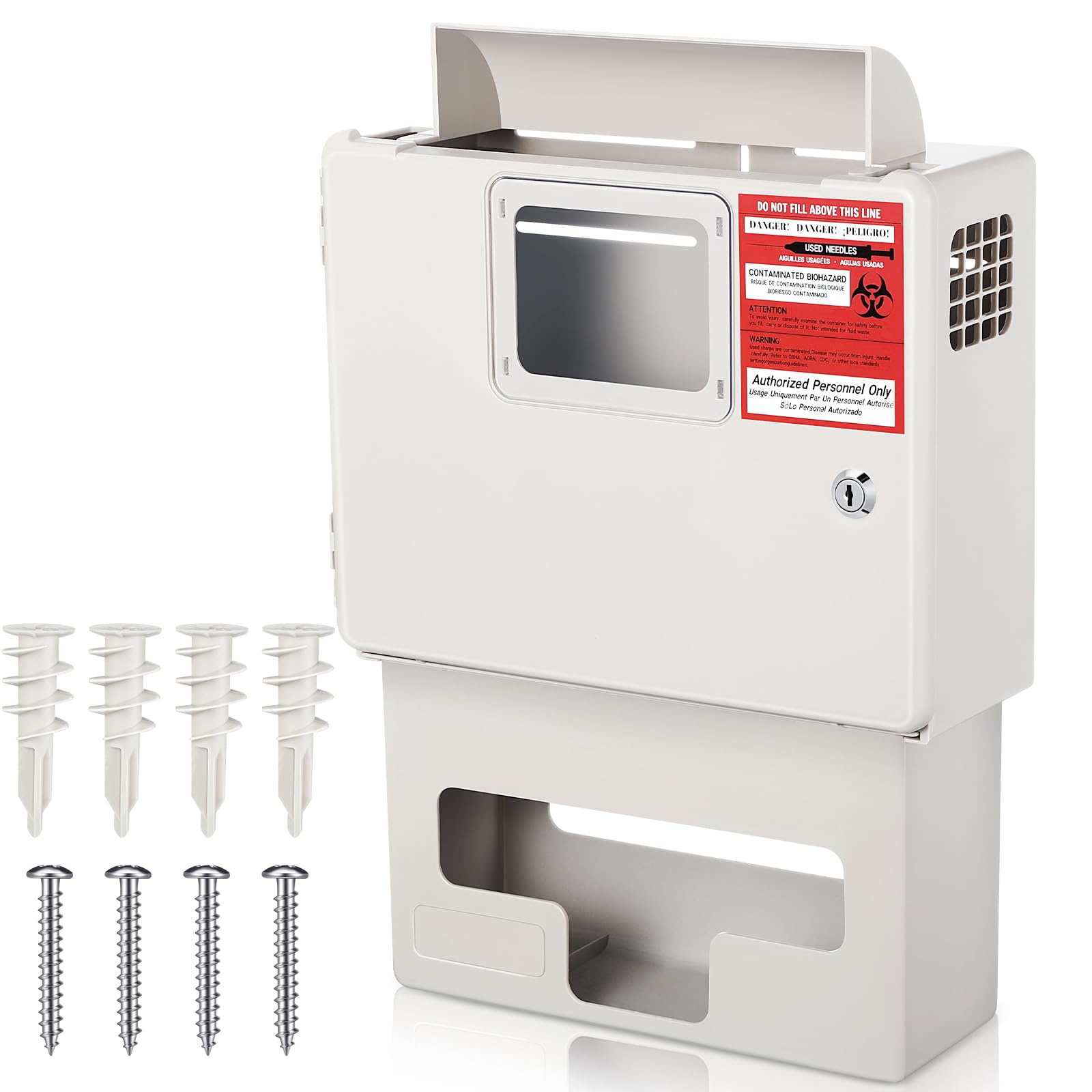 Geiserailie Wall Mount Locking Cabinet with Glove Box for 5 Qt Sharps ...