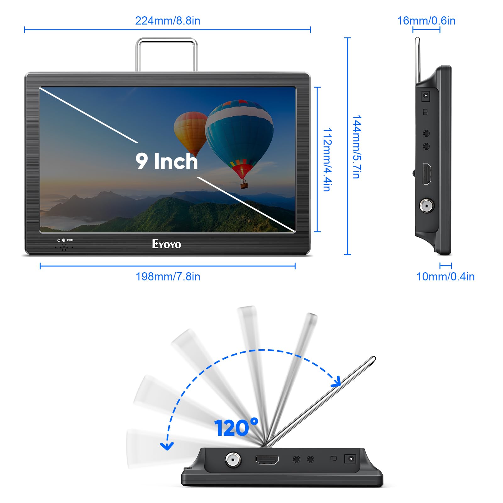 Mua Eyoyo 9 Inch Portable TV with Dual Tuner ATSC and NTSC, 1366x768 ...
