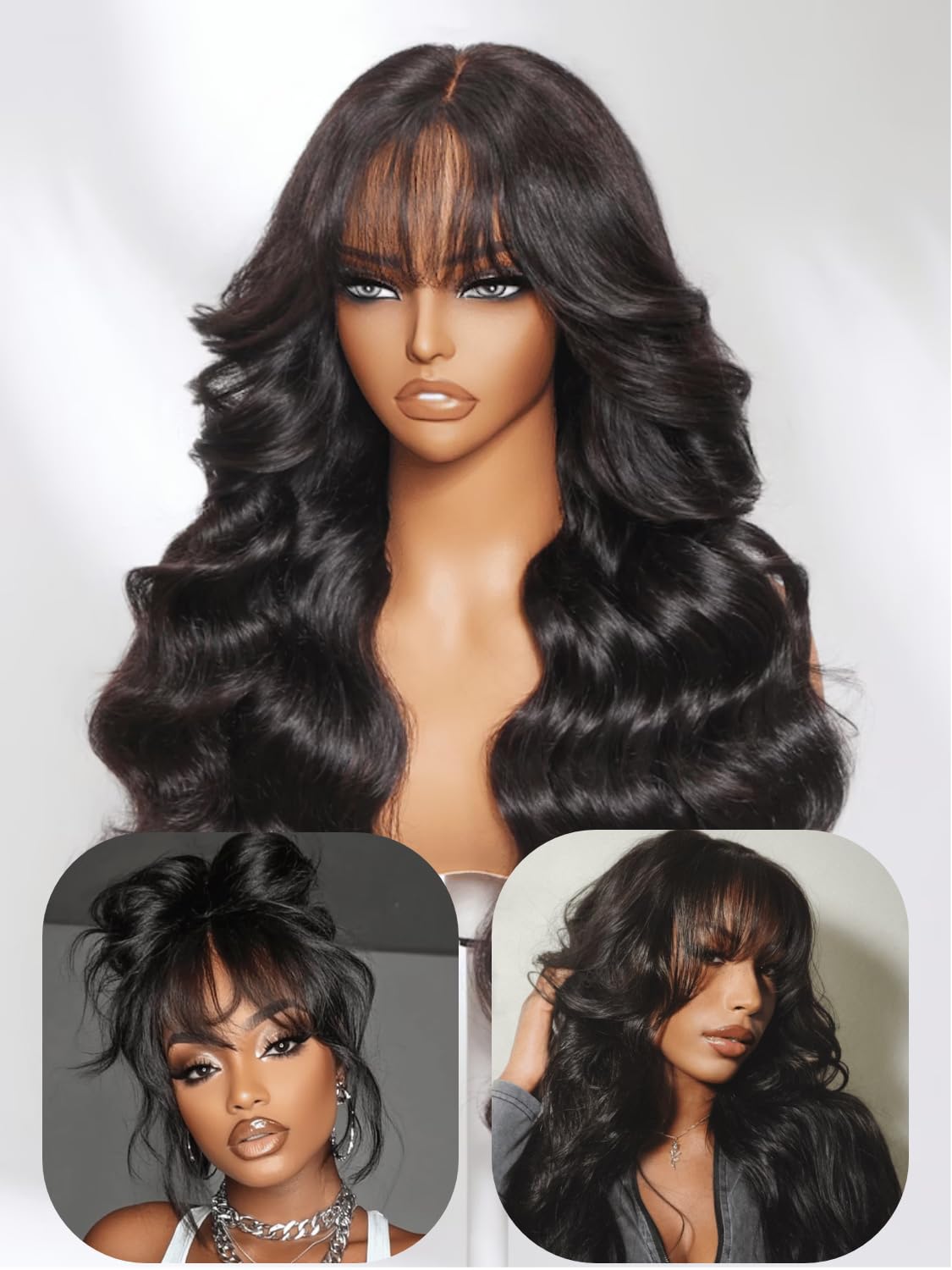 UNICE Bye Bye Knots Curtain Bangs Wig Loose Wave 7x5 Lace Glueless Pre Everything Wigs Human ...